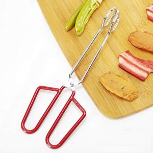 Stainless Steel Kitchen Tongs Hiash Heavy Duty Cooking Tongs Good Grips 10-Inch Scissors Tongs with Comfortable Red Handle for Cooking Barbecue