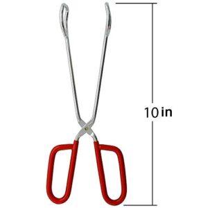 Stainless Steel Kitchen Tongs Hiash Heavy Duty Cooking Tongs Good Grips 10-Inch Scissors Tongs with Comfortable Red Handle for Cooking Barbecue