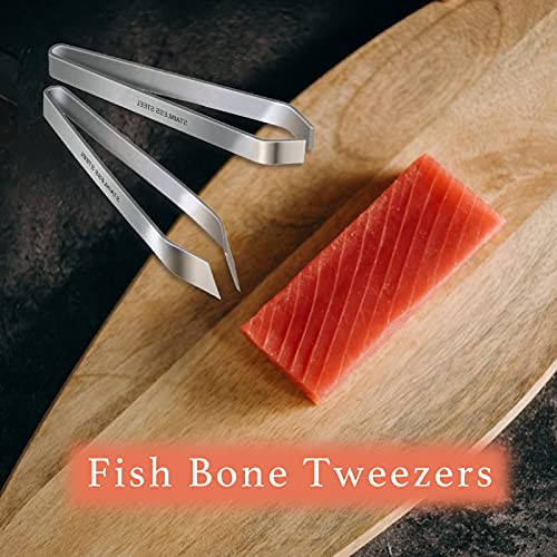 Tanmivvy 2 Pcs Fish Bone Tweezers, Fish Bone Pliers, Stainless Steel Flat and Slant Tweezers, Kitchen Meat Hair Remover Tool, Suitable for Salmon and Sea Bass Deboning