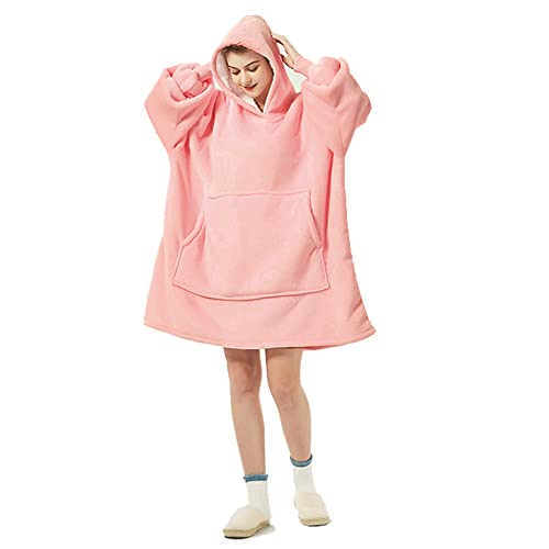 LULUDADA Oversized Wearable Blankets Hoodie for Women Giant Warming Heavy Sweatshirt Sleeves Coat Gifts Adult Sister Wife Fleece Weighted Onesie Pullover Dress（Blush）