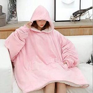 LULUDADA Oversized Wearable Blankets Hoodie for Women Giant Warming Heavy Sweatshirt Sleeves Coat Gifts Adult Sister Wife Fleece Weighted Onesie Pullover Dress（Blush）