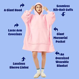 LULUDADA Oversized Wearable Blankets Hoodie for Women Giant Warming Heavy Sweatshirt Sleeves Coat Gifts Adult Sister Wife Fleece Weighted Onesie Pullover Dress（Blush）