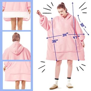 LULUDADA Oversized Wearable Blankets Hoodie for Women Giant Warming Heavy Sweatshirt Sleeves Coat Gifts Adult Sister Wife Fleece Weighted Onesie Pullover Dress（Blush）