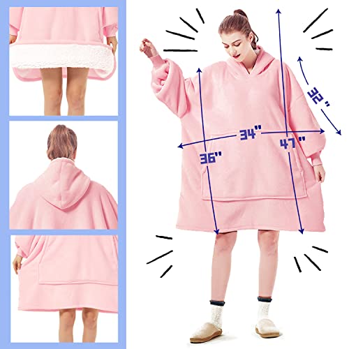 LULUDADA Oversized Wearable Blankets Hoodie for Women Giant Warming Heavy Sweatshirt Sleeves Coat Gifts Adult Sister Wife Fleece Weighted Onesie Pullover Dress（Blush）