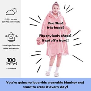 LULUDADA Oversized Wearable Blankets Hoodie for Women Giant Warming Heavy Sweatshirt Sleeves Coat Gifts Adult Sister Wife Fleece Weighted Onesie Pullover Dress（Blush）