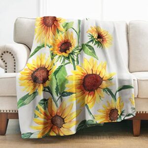 levens sunflower blanket gifts for women girls mom decor for home bedroom living room office dorm, soft fluffy lightweight throw blankets white 50"x60"