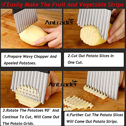 Antrader Stainless Steel Potato Carrot Chip Vegetable Crinkle Wavy Chopper Cutter French Fry Slicer 1 Pack/Set, Green