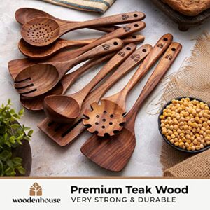 Wooden Spoons for Cooking, 10 Pcs Teak Wood Cooking Utensil Set - Wooden Kitchen Utensils for Nonstick Pans & Cookware - Sturdy, Lightweight & Heat Resistant