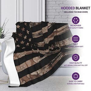 American Flag Desert Camo Hooded Blanket Wearable Blanket Hoodie Microfiber Soft Knitted Plush Bedding for Kids Men Women