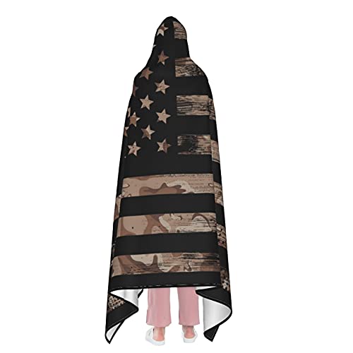 American Flag Desert Camo Hooded Blanket Wearable Blanket Hoodie Microfiber Soft Knitted Plush Bedding for Kids Men Women