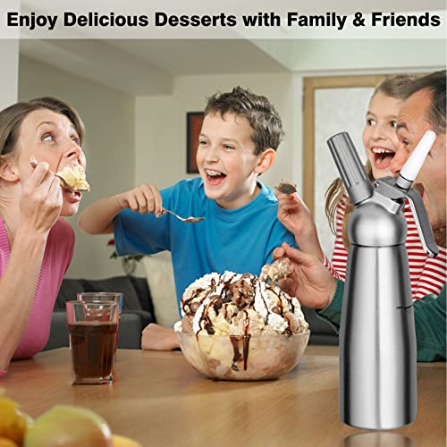 Professional Aluminum Whipped Cream Dispenser Cream Maker 500mL (1 Pint) for Desserts Gourmet Cream Whipper with 3 Decorating Nozzles