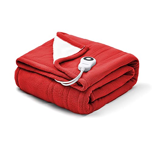 Warm Storm Electric Throw Blanket - 50x60 Inch Soft Red Polar Fleece Sherpa Reversible Heated Blanket with 5 Heat Settings 4 Hours Auto Off, Machine Washable for Couch Home Office