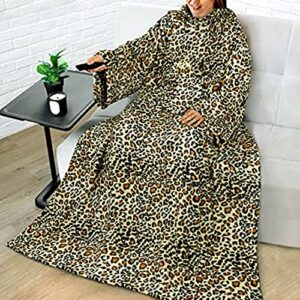 Warmie- Cozy Blanket with Sleeves Super Soft Fleece Warm Cozy Hands Free Reading Surfing Internet Watching Tv (Leopard 70" X 50")