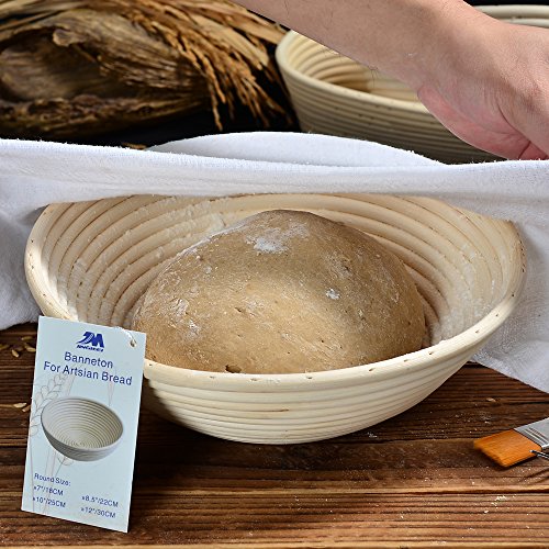 M JINGMEI Banneton Proofing Basket 9" Round Banneton Brotform for Bread and Dough [FREE BRUSH] Proofing Rising Rattan Bowl(1.5 Pounds of Dough) + FREE LINER + BREAD LAME