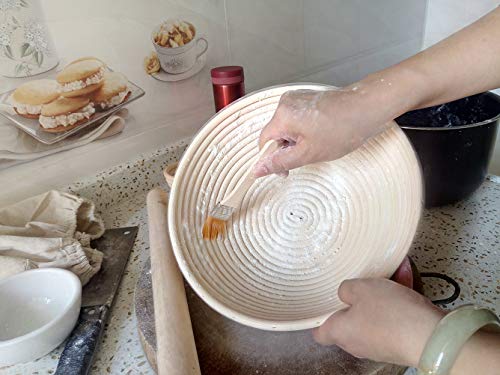 M JINGMEI Banneton Proofing Basket 9" Round Banneton Brotform for Bread and Dough [FREE BRUSH] Proofing Rising Rattan Bowl(1.5 Pounds of Dough) + FREE LINER + BREAD LAME