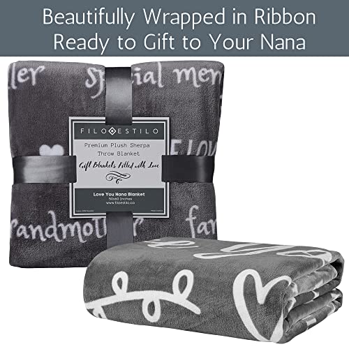 FILO ESTILO Nana Gifts for Mothers Day, Nana Blanket, Nana Birthday Gifts from Grandchildren, for The Best Nana Ever Gifts, Nana Presents and Gift Ideas (Grey, Fleece)