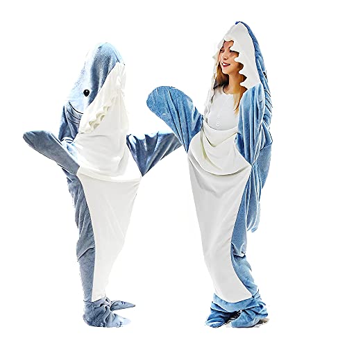 Shark Blanket Hoodie,Shark Sleeping Bag,Wearable Blanket Hoodie Super Soft Cozy Flannel for Adult Women Men Shark Gift (L, 75"x35.5")