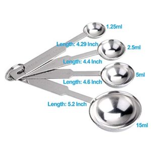 4Pcs Measuring Spoons Set, Premium Stainless Steel Metal Spoon Set, Tablespoon and Teaspoon, for Accurate Measure Liquid or Dry Ingredients, for Cooking Baking, Dishwasher Safety