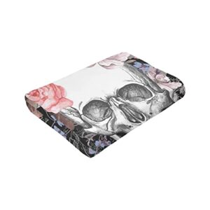 Pink Rose and Skull Throw Blanket Plush Flannel Bed Sofa Couch Office Home Women Men Soft Warm Lightweight 50 x 60 inches