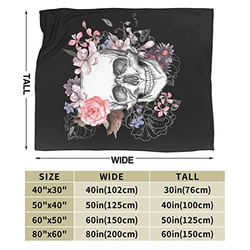 Pink Rose and Skull Throw Blanket Plush Flannel Bed Sofa Couch Office Home Women Men Soft Warm Lightweight 50 x 60 inches