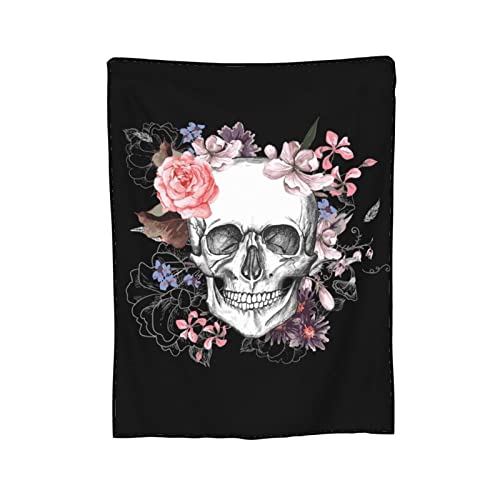 Pink Rose and Skull Throw Blanket Plush Flannel Bed Sofa Couch Office Home Women Men Soft Warm Lightweight 50 x 60 inches