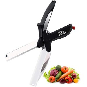 yd yd xinhua kitchen food cutter chopper clever kitchen knife with cutting board, clever multipurpose food scissors stainless steel vegetable slicer fruit cutter quick & easy to cut bbq tools