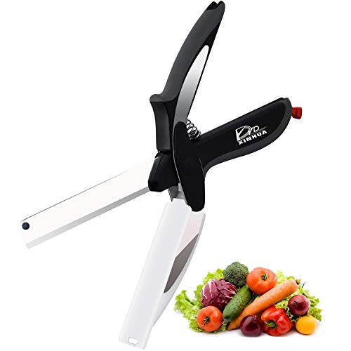 YD YD XINHUA Kitchen Food Cutter Chopper Clever Kitchen Knife with Cutting Board, Clever Multipurpose Food Scissors Stainless Steel Vegetable Slicer Fruit Cutter Quick & Easy to Cut BBQ Tools