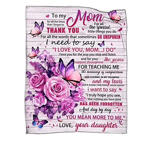 to My Mom Blanket from Daughter, Mom Pink Butterfly Blanket, Gifts for Mom, Mom Gifts from Daughters, Birthday for Mom Super Soft Cozy Flannel Throw Blanket 60" X 50"