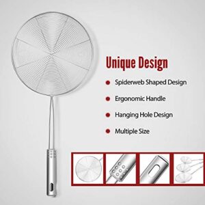 Hiware Extra Large Spider Strainer Skimmer Spoon for Frying and Cooking - Set of 3 Stainless Steel Wire Pasta Strainer with Long Handle, Professional Kitchen Skimmer Ladle - 13.8", 15" & 16.4"