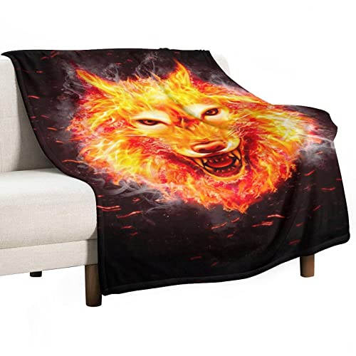 Fire Flaming Wolf Throw Blanket for Couch Bed Flannel Lap Blanket Lightweight Cozy Plush Blanket for All Seasons 40"x60"