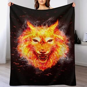 Fire Flaming Wolf Throw Blanket for Couch Bed Flannel Lap Blanket Lightweight Cozy Plush Blanket for All Seasons 40"x60"