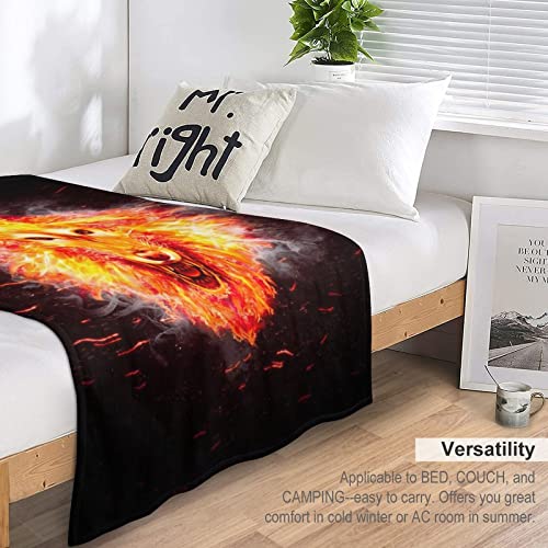 Fire Flaming Wolf Throw Blanket for Couch Bed Flannel Lap Blanket Lightweight Cozy Plush Blanket for All Seasons 40"x60"