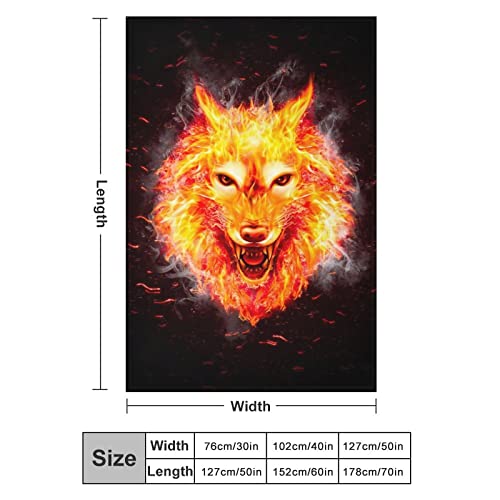 Fire Flaming Wolf Throw Blanket for Couch Bed Flannel Lap Blanket Lightweight Cozy Plush Blanket for All Seasons 40"x60"