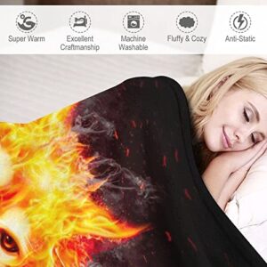 Fire Flaming Wolf Throw Blanket for Couch Bed Flannel Lap Blanket Lightweight Cozy Plush Blanket for All Seasons 40"x60"