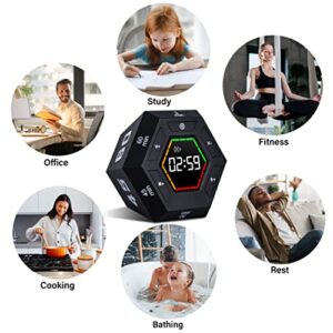 Hexagon Flip Pomodoro Timer,Smart Countdown Visual Timer for Kids,Magnetic Productivity Timer ADHD Tools for Kids and Adults,Large Display Digital Kitchen Timer for Cooking(Black)