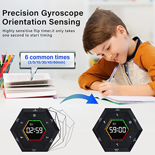 Hexagon Flip Pomodoro Timer,Smart Countdown Visual Timer for Kids,Magnetic Productivity Timer ADHD Tools for Kids and Adults,Large Display Digital Kitchen Timer for Cooking(Black)