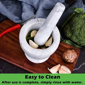 Mortar and Pestle Marble Set for Spices Pestos Seasonings Pastes Guacamole Bowl Herb Grinder Easy to Clean Included:Silicone Mat,Brush,Stainless Steel Spoon 4.33inch(Small,White Gray)