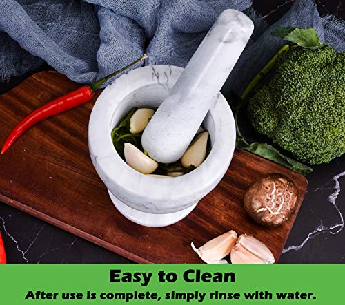 Mortar and Pestle Marble Set for Spices Pestos Seasonings Pastes Guacamole Bowl Herb Grinder Easy to Clean Included:Silicone Mat,Brush,Stainless Steel Spoon 4.33inch(Small,White Gray)