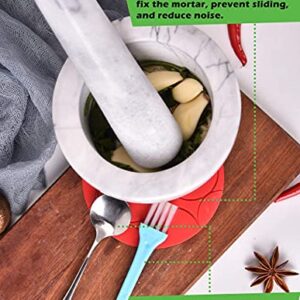 Mortar and Pestle Marble Set for Spices Pestos Seasonings Pastes Guacamole Bowl Herb Grinder Easy to Clean Included:Silicone Mat,Brush,Stainless Steel Spoon 4.33inch(Small,White Gray)