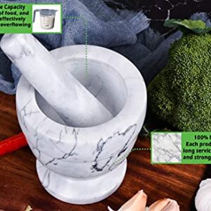 Mortar and Pestle Marble Set for Spices Pestos Seasonings Pastes Guacamole Bowl Herb Grinder Easy to Clean Included:Silicone Mat,Brush,Stainless Steel Spoon 4.33inch(Small,White Gray)