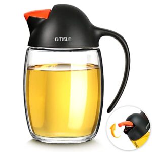 gmisun olive oil dispenser bottle with auto flip cap, 21oz leakproof cooking oil dispenser, kitchen true no drip oil and vinegar cruet container with non-slip handle, cute penguin design (black)