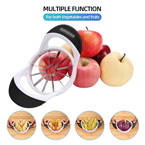 SCHVUBENR 4.2 Inch Large Apple Slicer with 12 Blades - Professional Apple Cutter - Stainless Steel Apple Corer - Sharp Apple Slicer and Corer - Apple Corer Tool - Dishwasher Safe(Black)