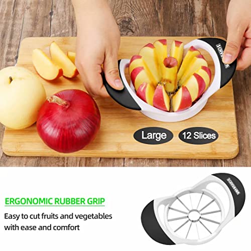 SCHVUBENR 4.2 Inch Large Apple Slicer with 12 Blades - Professional Apple Cutter - Stainless Steel Apple Corer - Sharp Apple Slicer and Corer - Apple Corer Tool - Dishwasher Safe(Black)