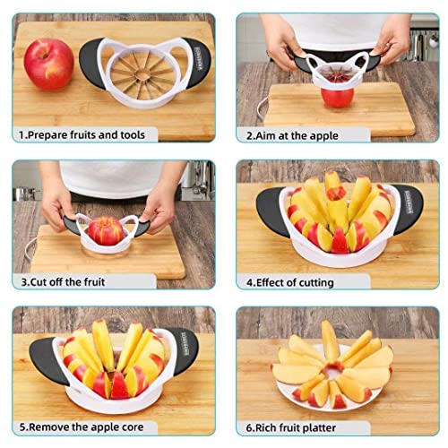 SCHVUBENR 4.2 Inch Large Apple Slicer with 12 Blades - Professional Apple Cutter - Stainless Steel Apple Corer - Sharp Apple Slicer and Corer - Apple Corer Tool - Dishwasher Safe(Black)