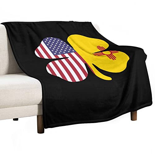 American New Mexico State Flag Shamrock Throw Blanket for Couch Bed Flannel Lap Blanket Lightweight Cozy Plush Blanket for All Seasons 50"x70"