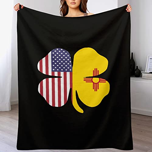 American New Mexico State Flag Shamrock Throw Blanket for Couch Bed Flannel Lap Blanket Lightweight Cozy Plush Blanket for All Seasons 50"x70"