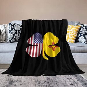 American New Mexico State Flag Shamrock Throw Blanket for Couch Bed Flannel Lap Blanket Lightweight Cozy Plush Blanket for All Seasons 50"x70"