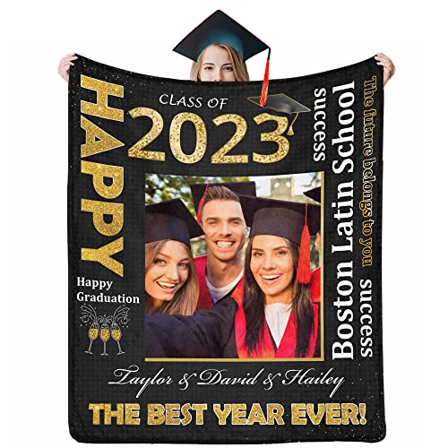 Artsadd Custom Graduation Blanket Blanket with Photos Text-Personalized Graduation Gifts 2023-Black Funny Photo Blanket Summer Blanket for College High School Graduation Gifts-50 x60 Inch