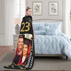 Artsadd Custom Graduation Blanket Blanket with Photos Text-Personalized Graduation Gifts 2023-Black Funny Photo Blanket Summer Blanket for College High School Graduation Gifts-50 x60 Inch