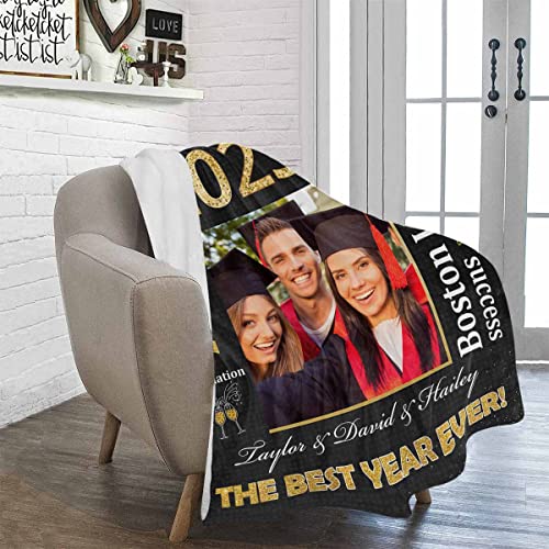 Artsadd Custom Graduation Blanket Blanket with Photos Text-Personalized Graduation Gifts 2023-Black Funny Photo Blanket Summer Blanket for College High School Graduation Gifts-50 x60 Inch